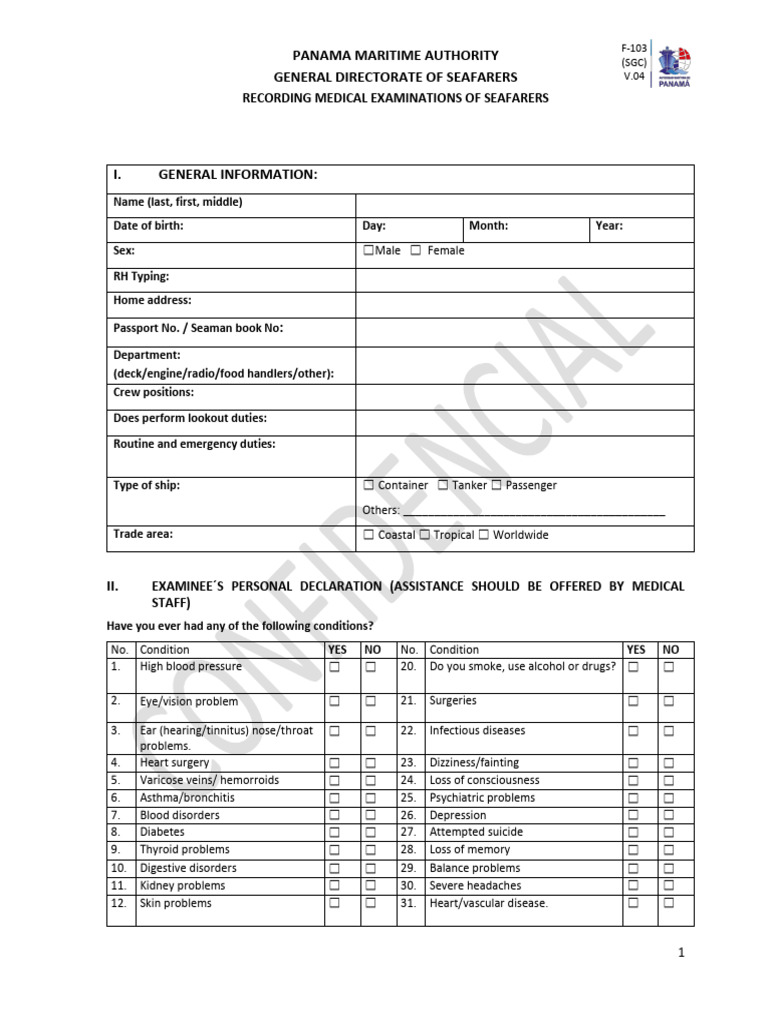 Panama Form F-103 Recording Medical Examinations of Seafarers v. 04 ...