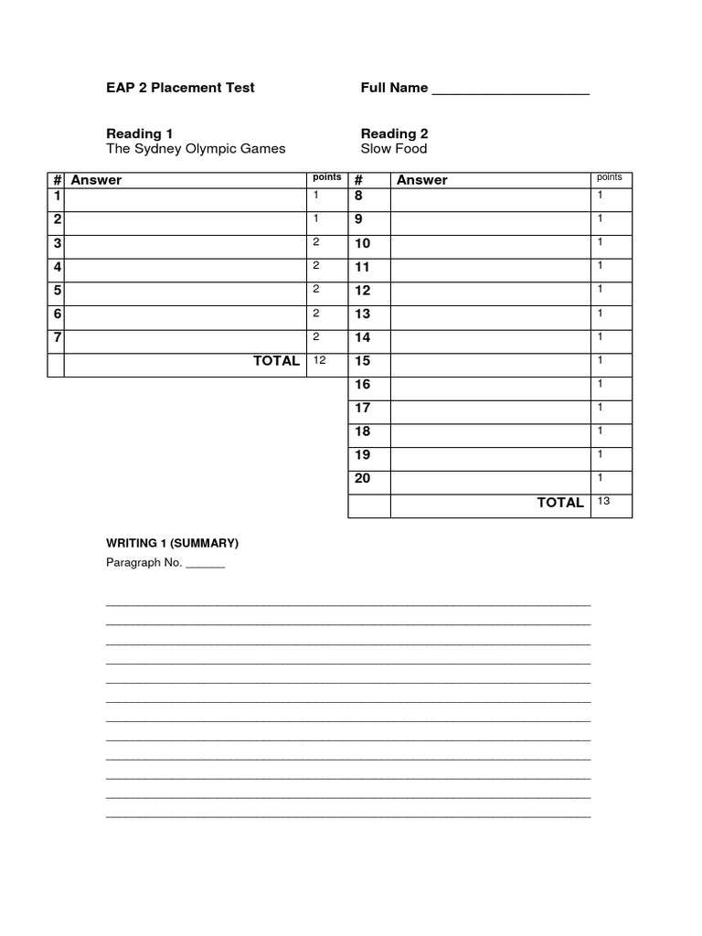 EAP2 Answer Sheet | PDF