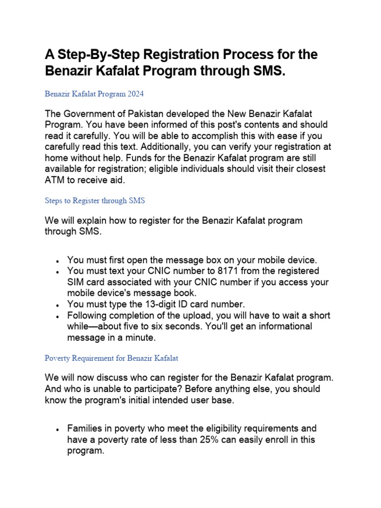 A Step-By-Step Registration Process for the Benazir Kafalat Program through SMS. | PDF ...