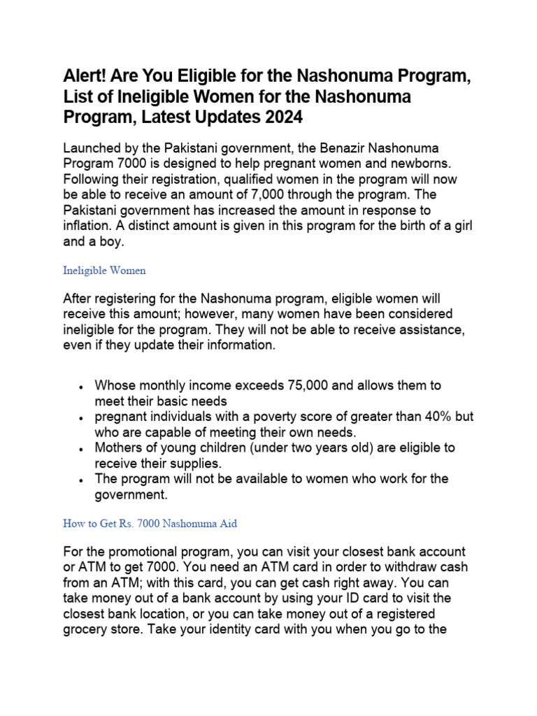 Alert! Are You Eligible For The Nashonuma Program, List of Ineligible Women For The Nashonuma ...