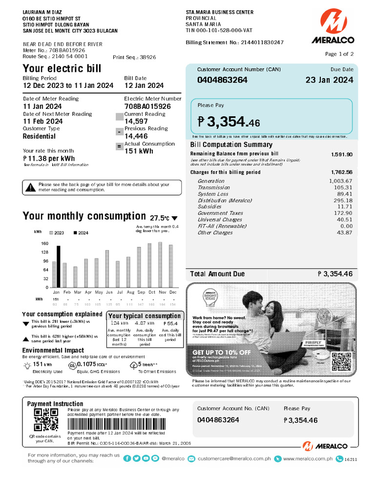 January 2024 Electric Bill Summary | PDF | Banks | Value Added Tax