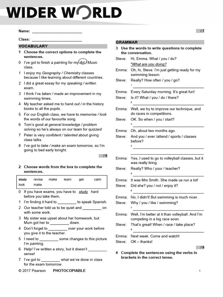 Wider World 3 Unit 9 Language Test | PDF | Linguistics