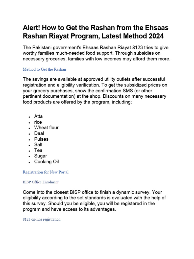 Ehsaas Rashan Guide for Families | PDF | Identity Document | Poverty