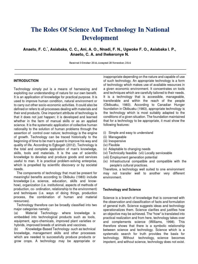 The Role of Science and Technology in Nation Building | PDF | Science ...