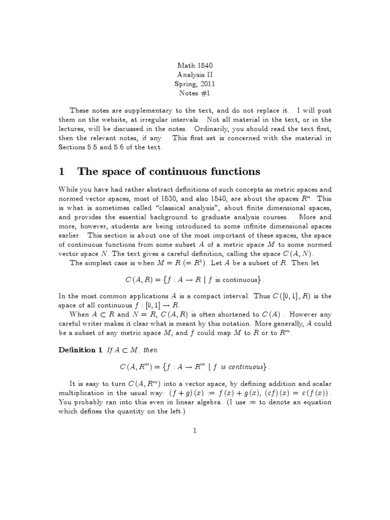 1 The Space of Continuous Functions | PDF