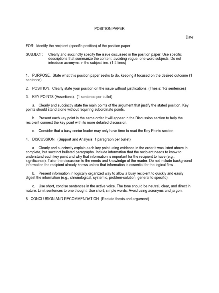 DCA Sample Position Paper Format | PDF | Career & Growth