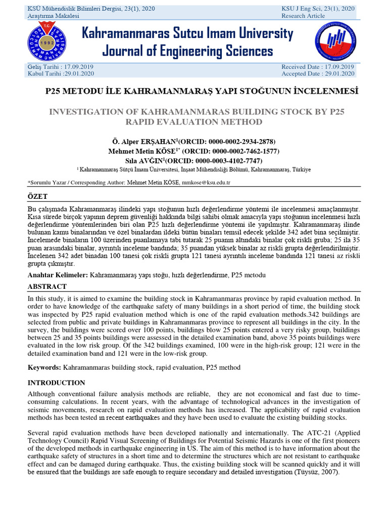 Investigation of Kahramanmaras Building Stock by P25 | PDF | Earthquake Engineering | Earthquakes