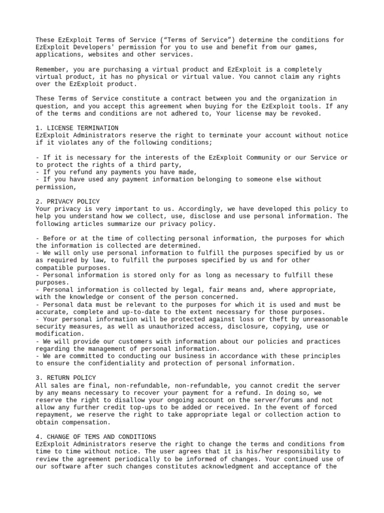 Ez Exploit TOS | PDF | Privacy | Terms Of Service