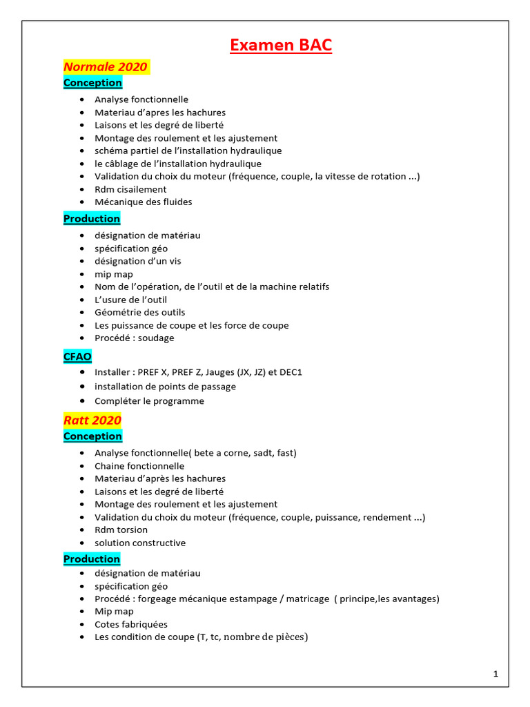 Examen BAC 2020-2023 : Conception et Production | PDF | Usinage ...