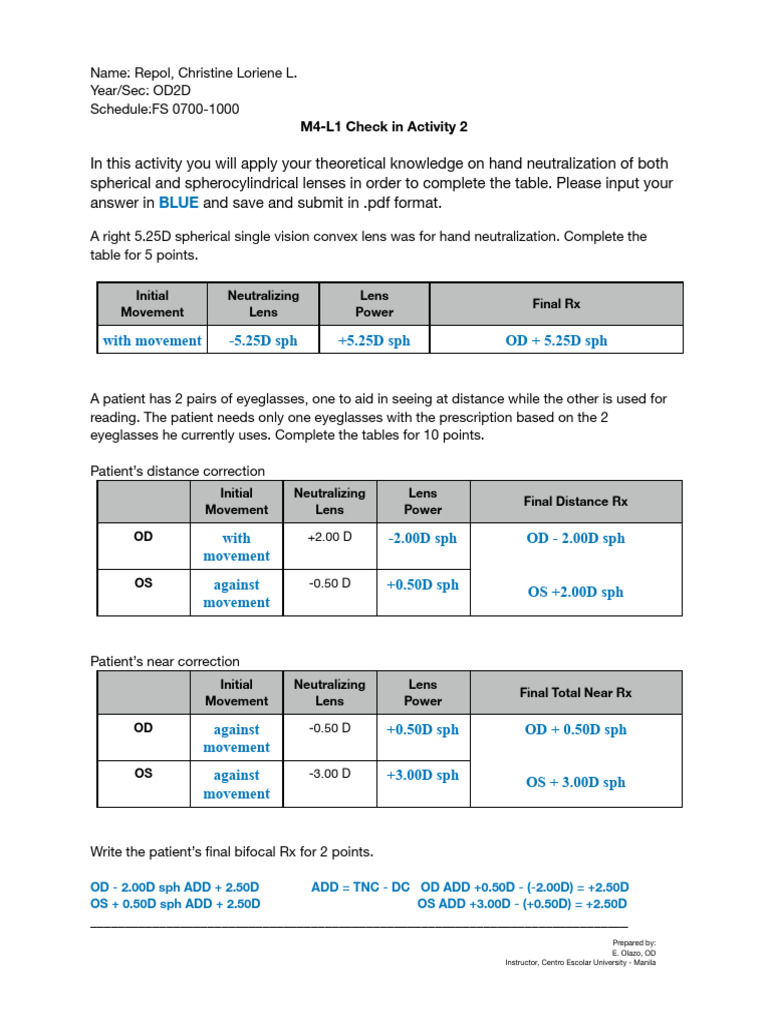 OD2D REPOL M4-L1 Check-In Activity 2 | PDF | Glasses | Optics