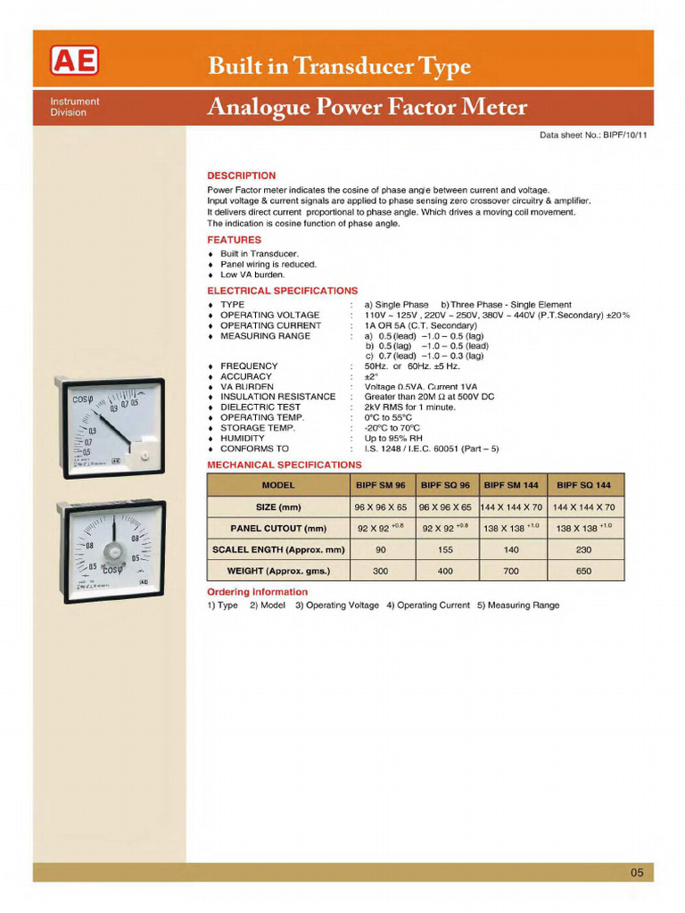 Built in Transducer Type Analog Power Factor Meter | PDF Built in Transducer Type Analog Power Factor Meter | PDF