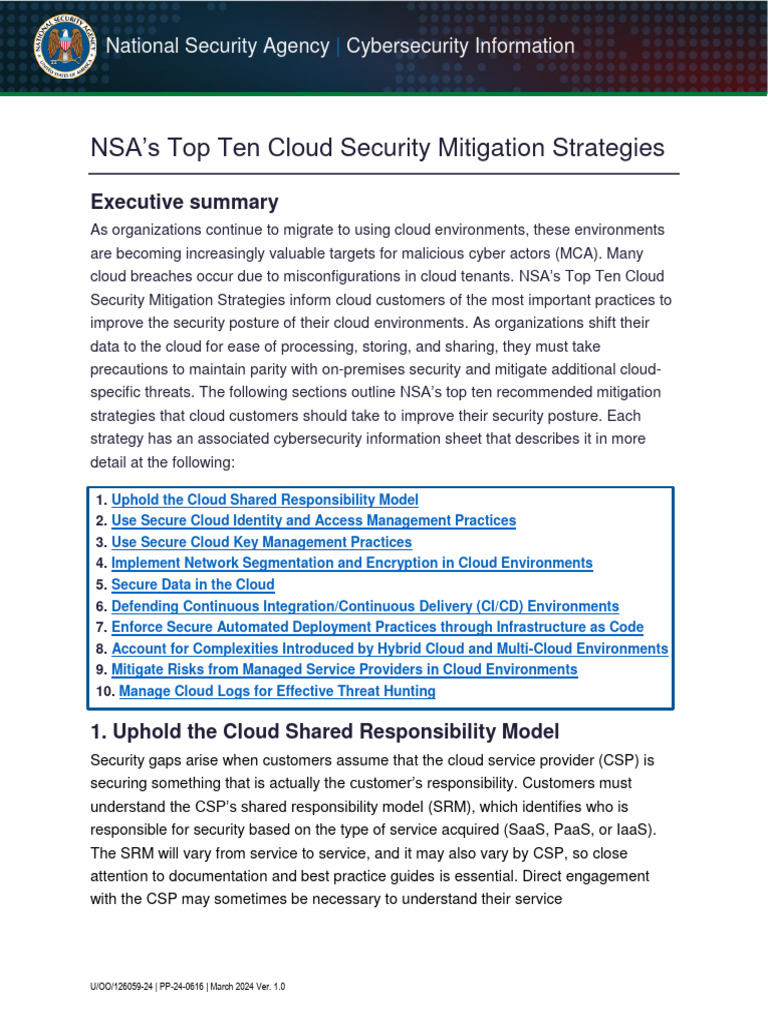CSI CloudTop10 Mitigation Strategies | PDF | Cloud Computing | Security