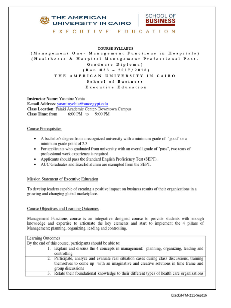 ExecEd-Course Syllabus - Management 1 | PDF | Nursing | Academic Degree