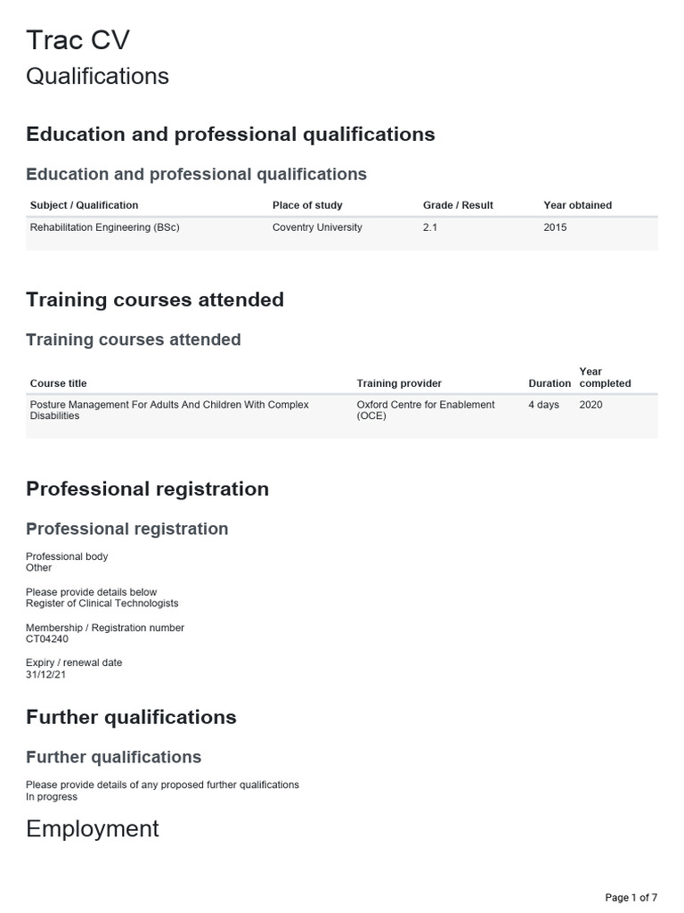 trac-cv | PDF | Wheelchair | Physical Therapy