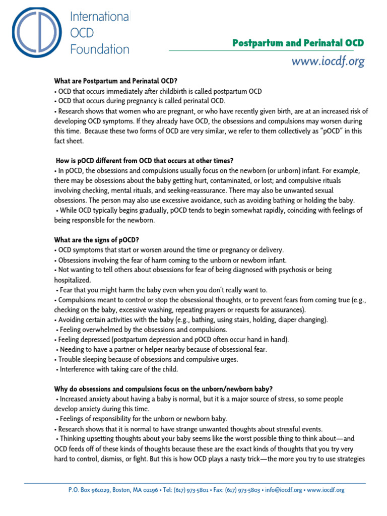 Postpartum and Perinatal OCD | PDF | Obsessive–Compulsive Disorder | Psychosis