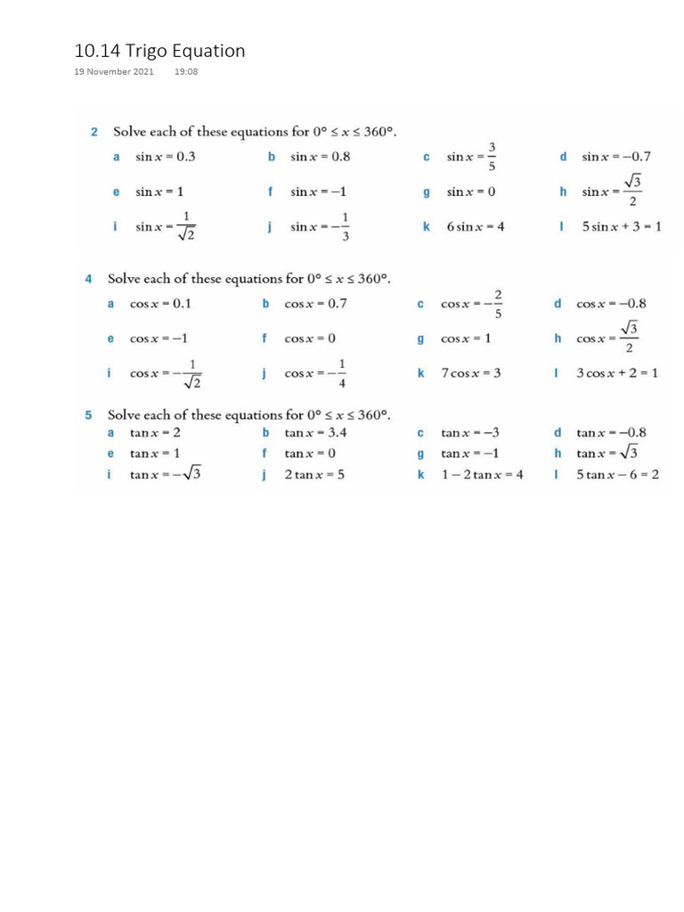 Exe 10.14 Trigo Equation | PDF