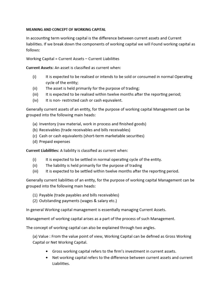 WCM Unit 1-1 | PDF | Working Capital | Inventory