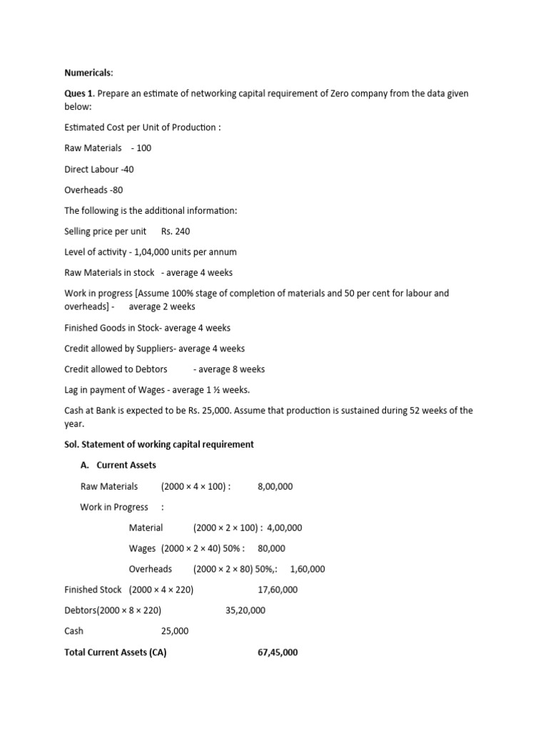 Numericals 1 | PDF | Working Capital | Credit