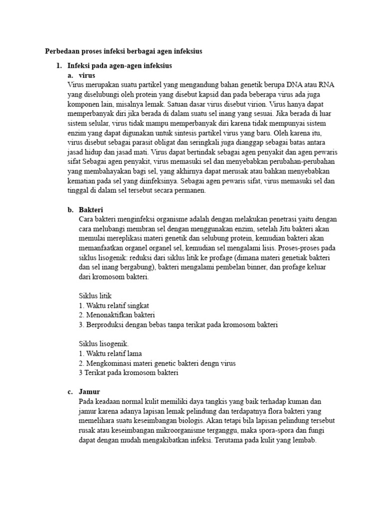 Perbedaan Proses Infeksi Berbagai Agen Infeksiusss | PDF