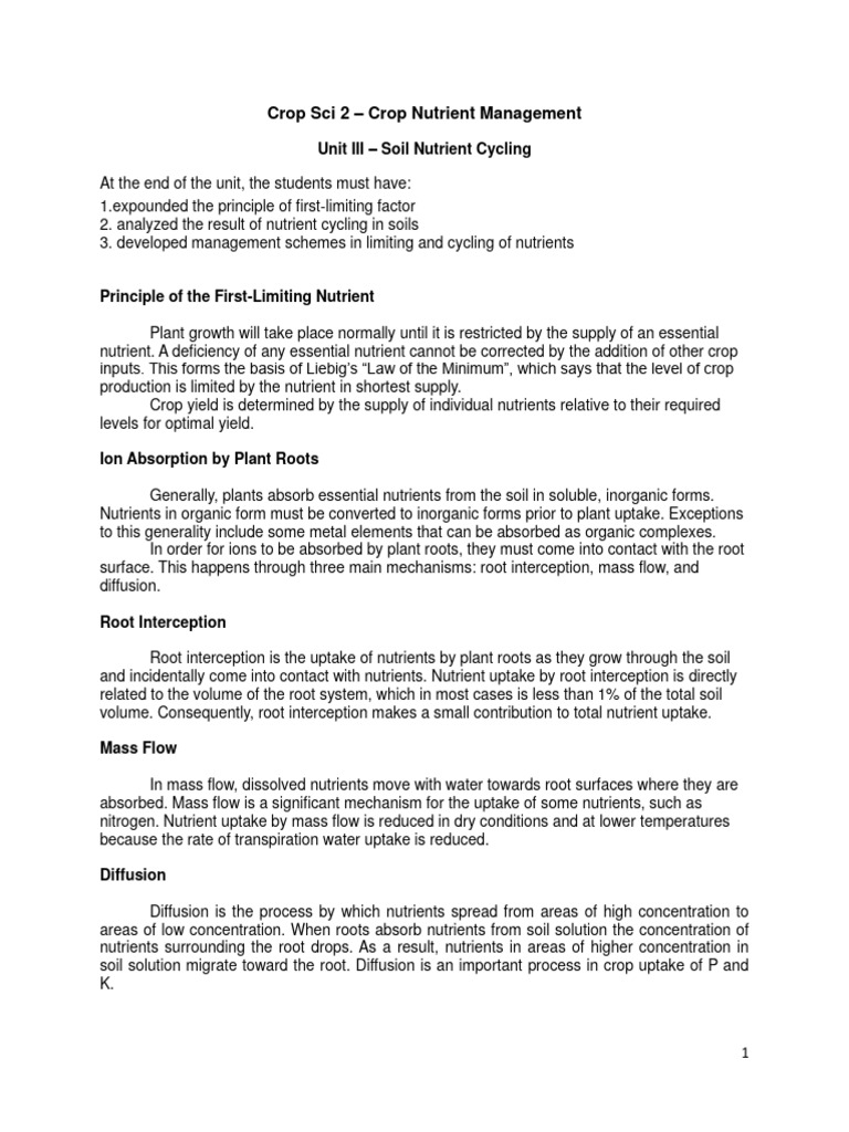 Crop Sci 2-Unit III-Soil Nutrient Cycling-SY 23-24 | PDF | Soil | Plant ...