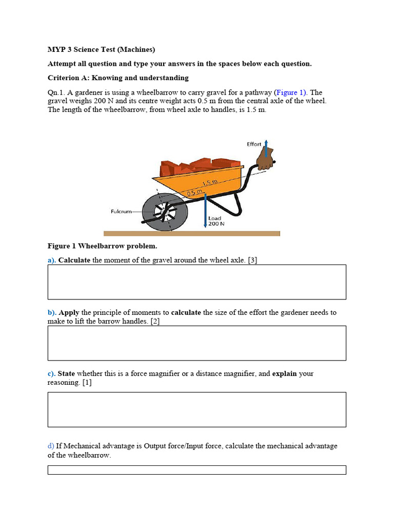 MYP 3 Science Test: Machines and Mechanics | PDF
