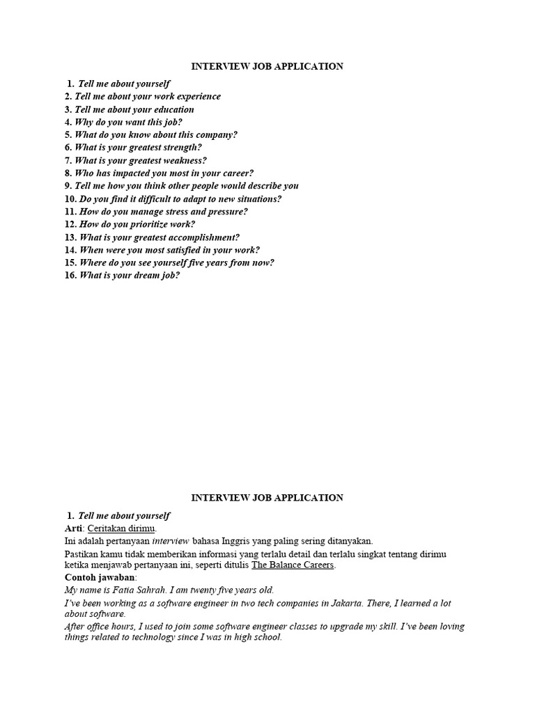 INTERVIEW JOB APPLICATION | PDF