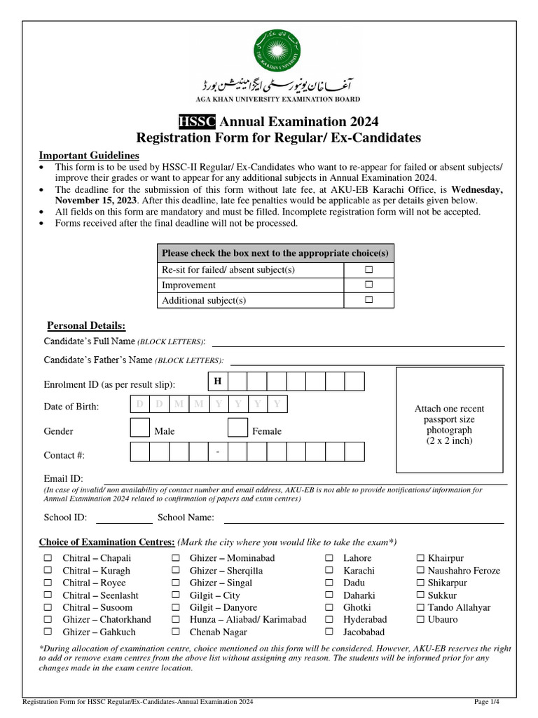 HSSC Regular Registration Form 2024 | PDF | Banks | Cheque