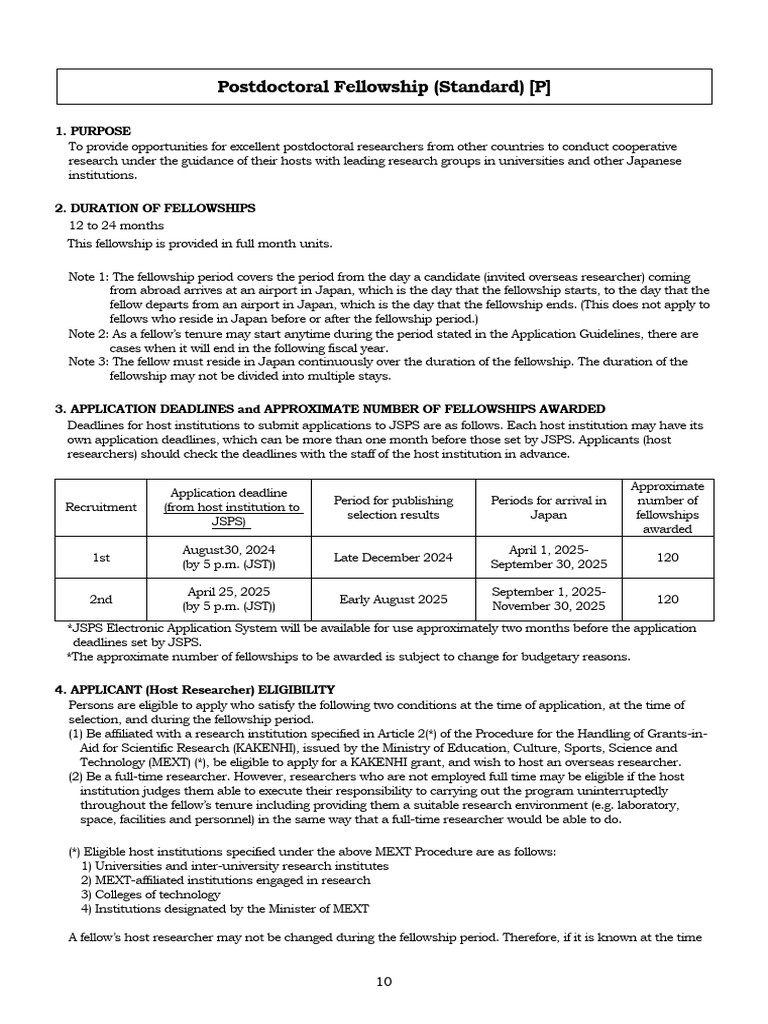 MEXT Postdoctoral Fellowship 2025 Guide | PDF | Fellow