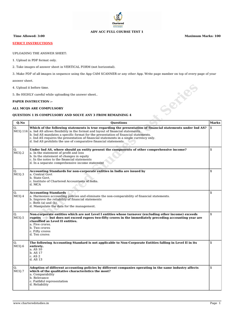 Adv Acc Full Course Test 1 | PDF | Equity (Finance) | Depreciation