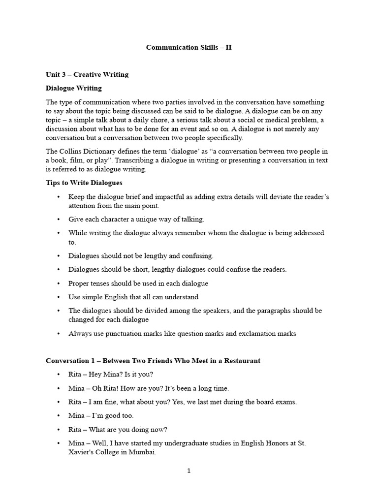 CS - Sem II - Notes On Dialogue Writing (Unit 3) | PDF | Receipt ...