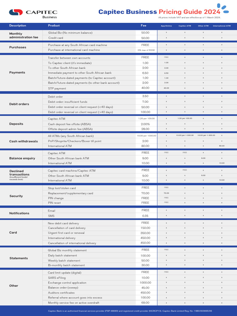 Capitec Business: Pricing Guide 2024 | PDF | Automated Teller Machine ...