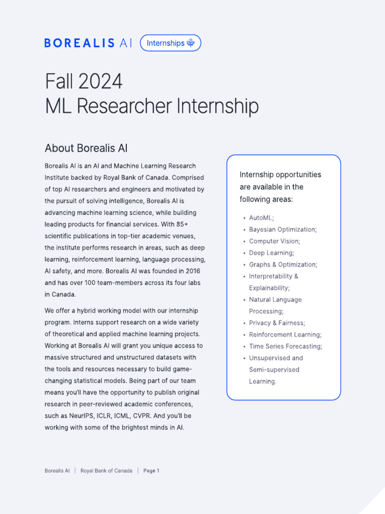 Internships BOREALIS Fall2024 ApplicationDescription 1.1 | PDF | Artificial Intelligence ...