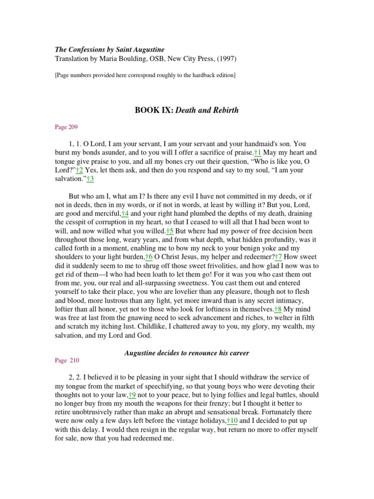 Confessions, Book IX, Part 1 | PDF | Baptism | Augustine Of Hippo