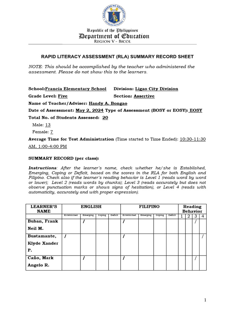 RLA Grade 5 | PDF | Teaching | Reading (Process)