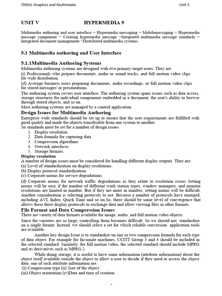 Unit 6 | PDF | Video | Data Compression