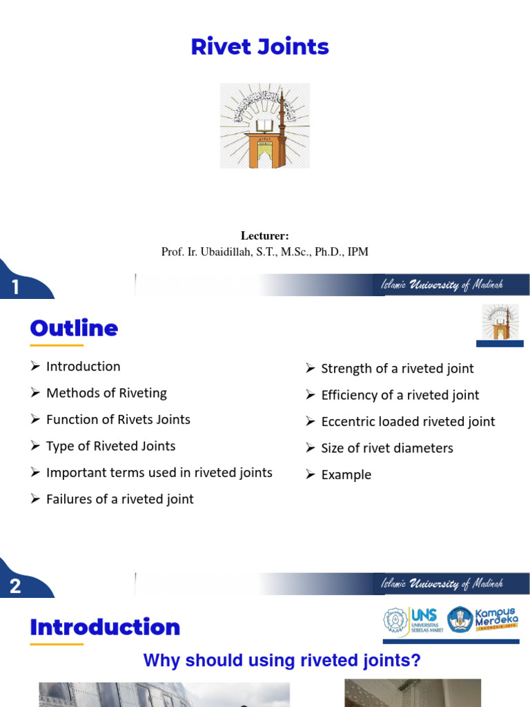 Rivet Joints - Prof Ubaidillah | PDF | Strength Of Materials | Rivet