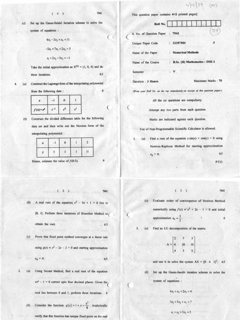 Numerical Analysis Pyq | PDF | Interpolation | Numerical Analysis