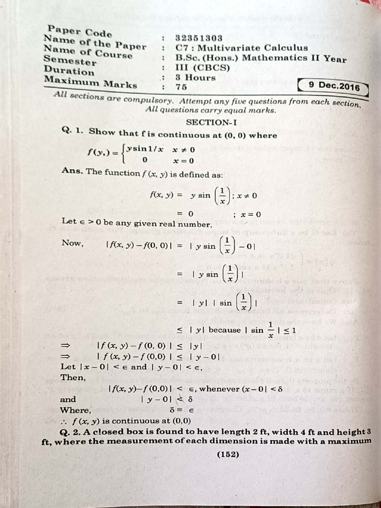 Jeevesh Awasthi Pyqs Multivariate Calculus | PDF