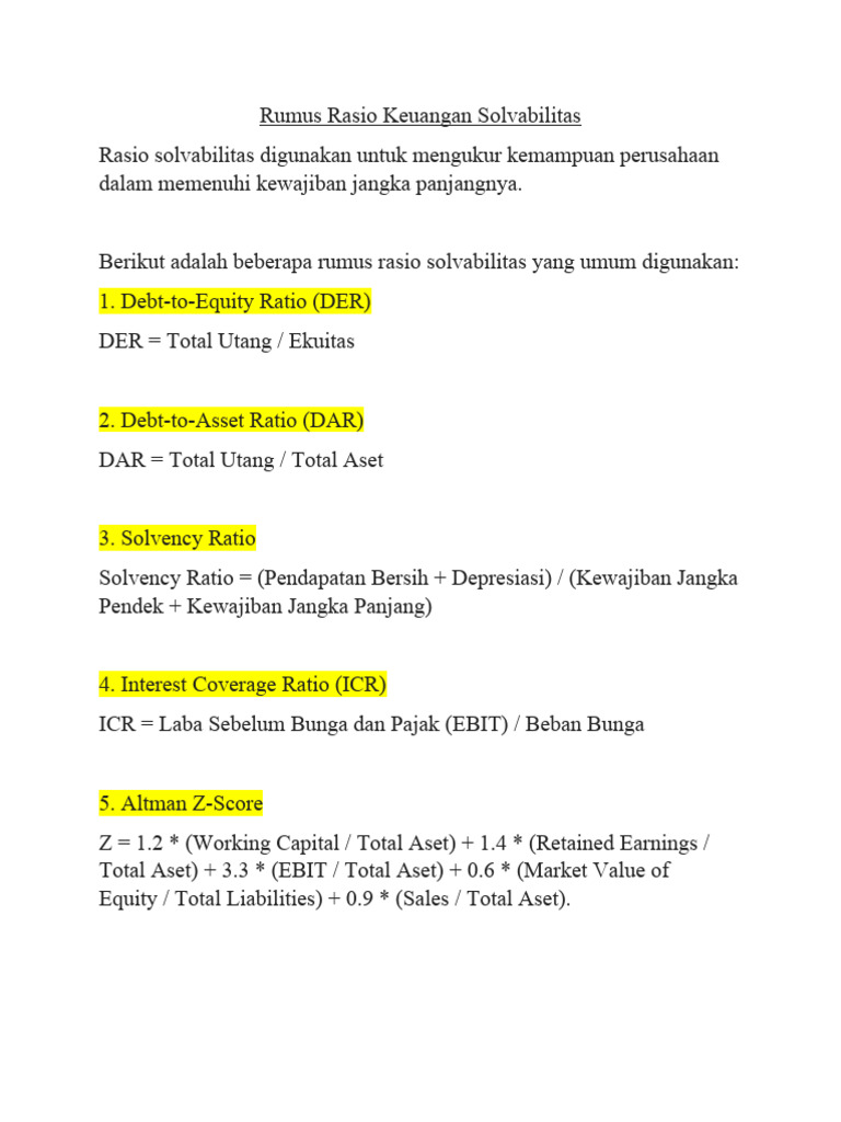 Rumus Rasio Keuangan Solvabilitas | PDF | Bisnis | Pengelolaan Keuangan ...