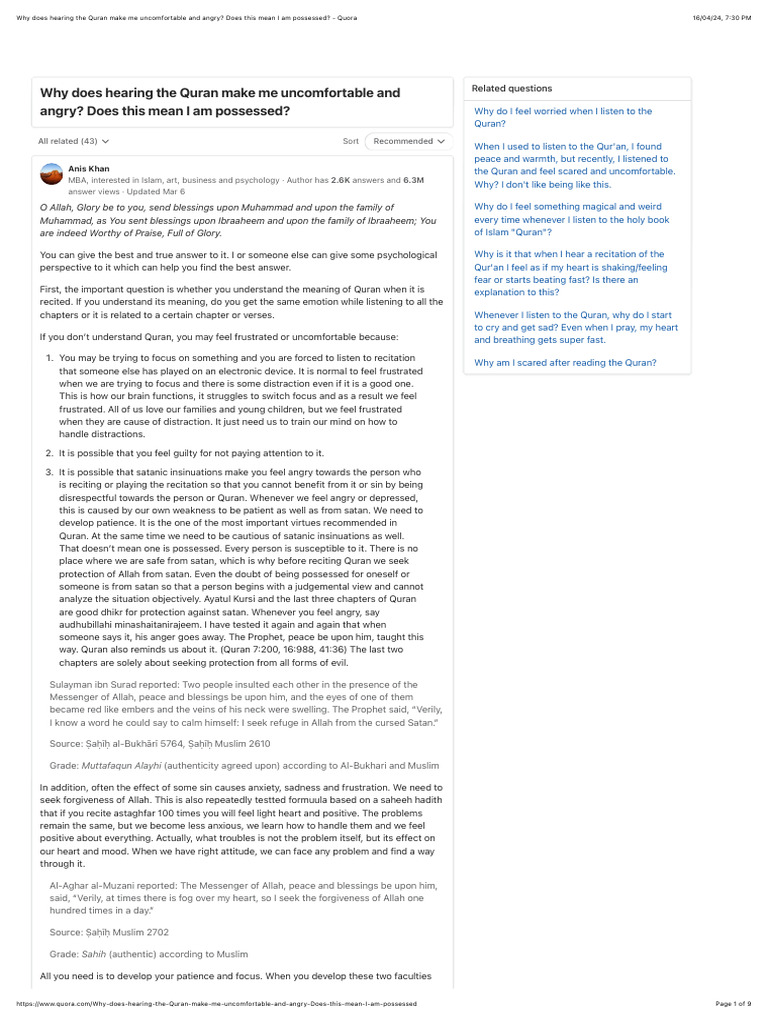 Why Does Hearing The Quran Make Me Uncomfortable and Angry? Does This ...