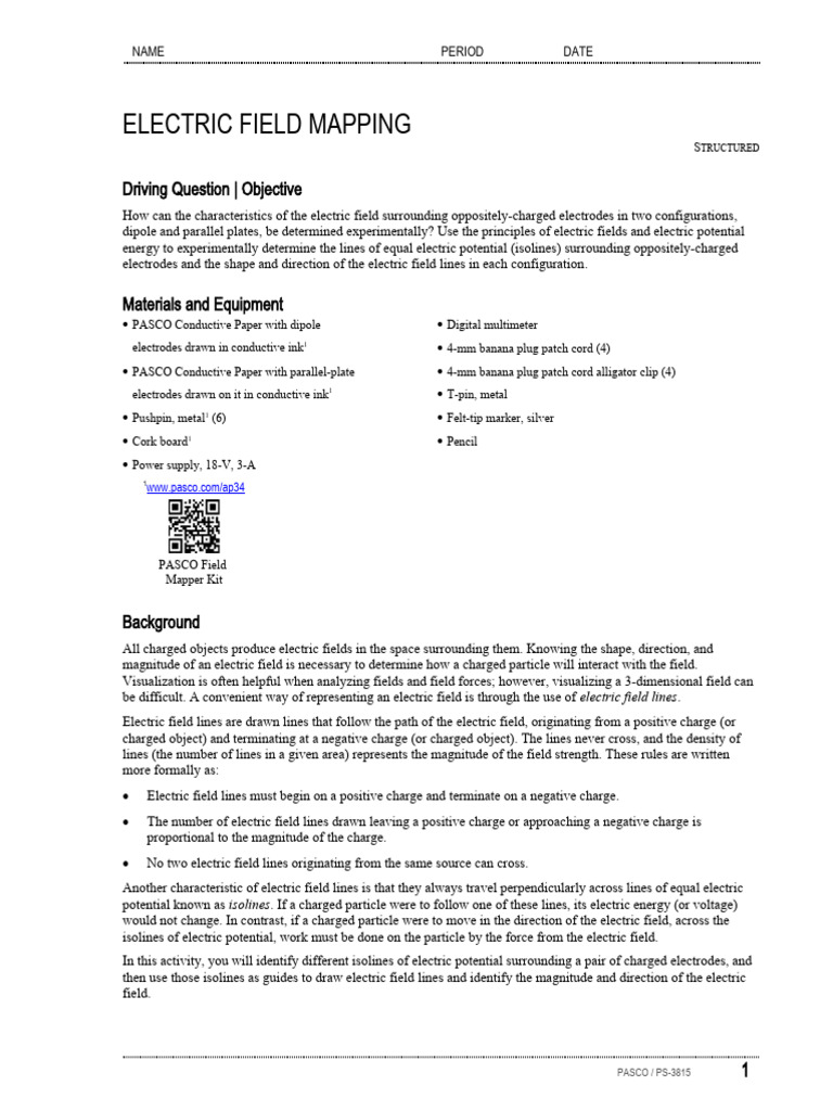 09 AP2 Electric Field Mapping S | PDF | Electric Field | Electrical Resistivity And Conductivity