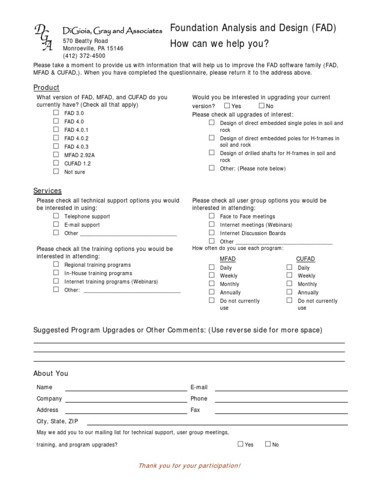 FAD Questionnaire | PDF