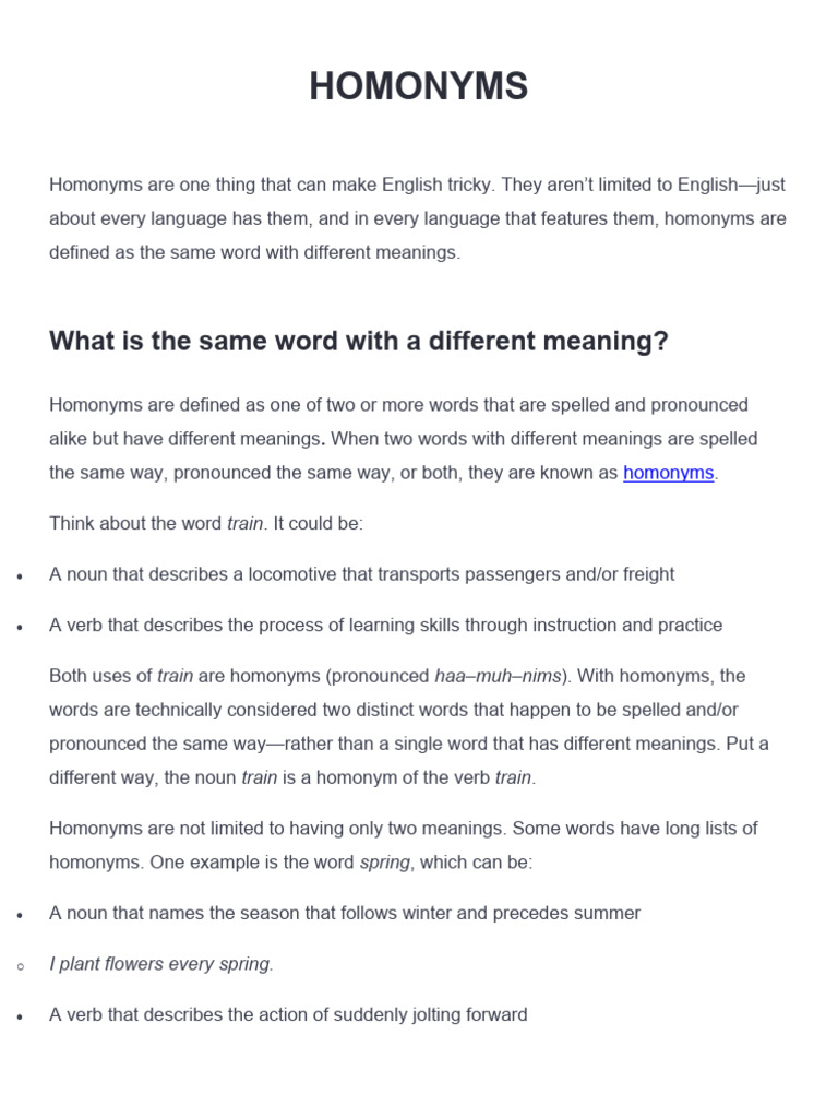 HOMONYMS | PDF | Verb | Adjective