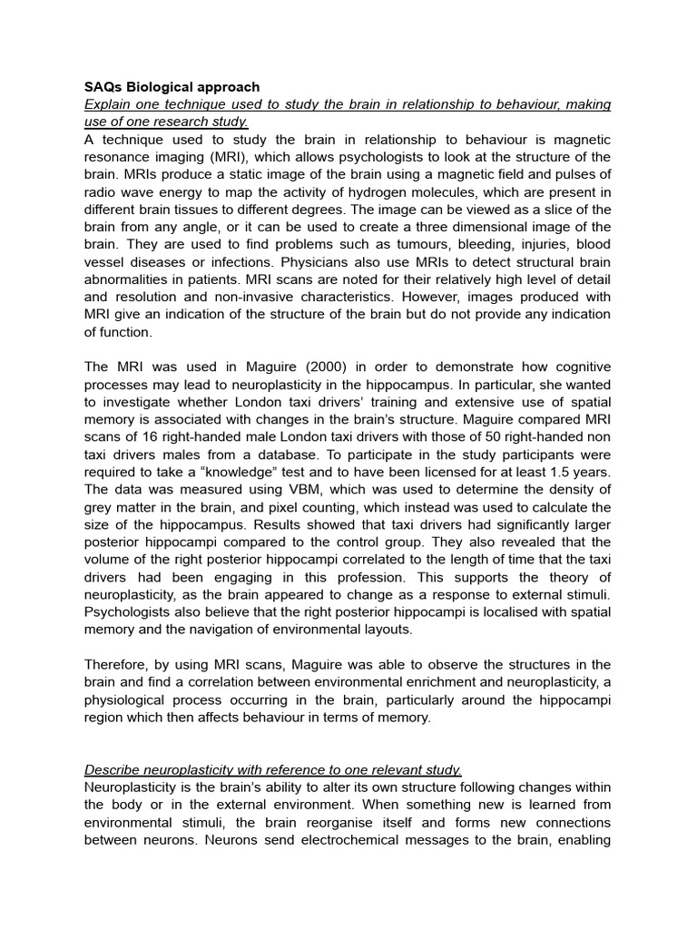 Neuroplasticity and MRI in IB Psychology | PDF | Neurotransmitter ...
