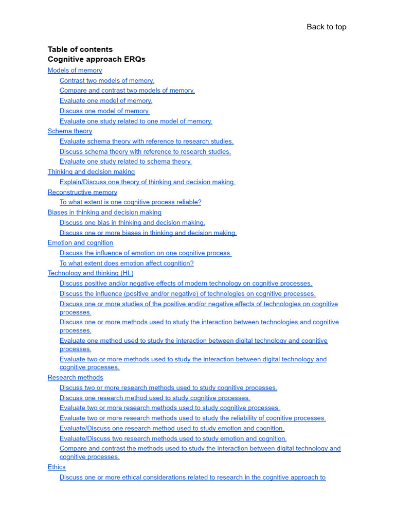 IB Psychology Cognitive Approach ERQs | PDF | Long Term Memory | Recall ...