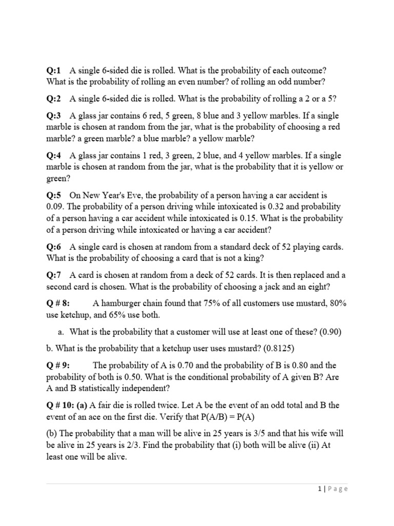 Basic Prob. Practice Questions | Download Free PDF | Probability | Odds