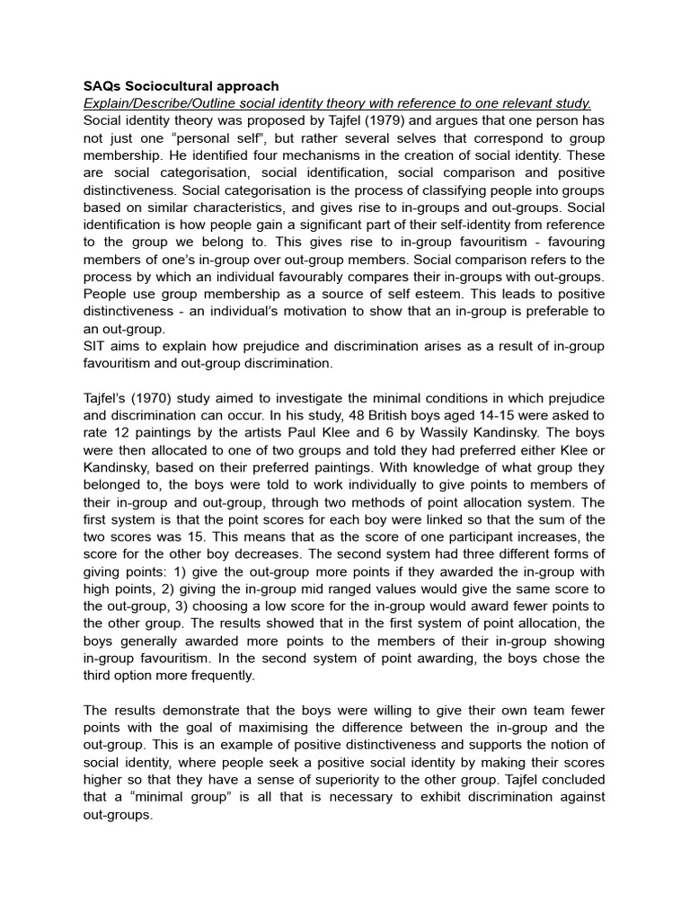 IB Psychology Sociocultural Approach SAQs | PDF | Stereotypes | Liberal ...