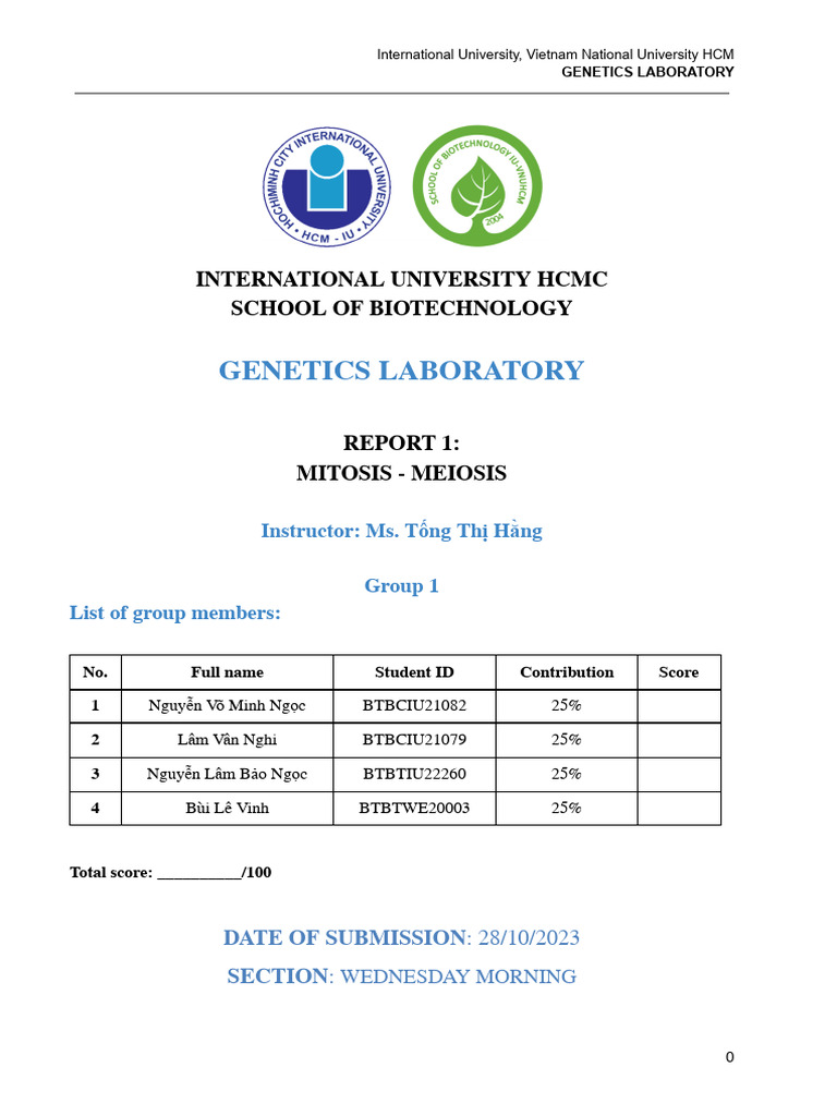 Labgen - NgocNghiNgocVinh Report1 | PDF | Meiosis | Mitosis