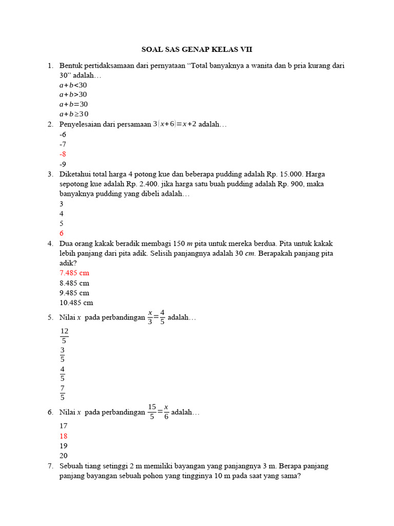 Soal Sas Matematika Vii SMT 2 2023-2024 | PDF | Metode & Bahan Ajar