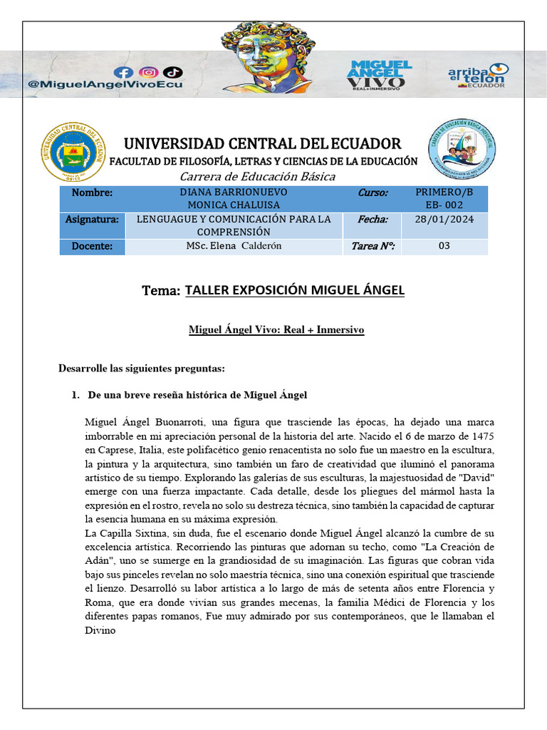 Taller de Miguel Angel . | PDF | Miguel Ángel
